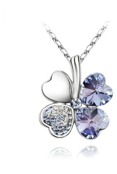 Chavin Kristal Taşlı Rodyum Kap. Yonca Bayan Kolye db14li