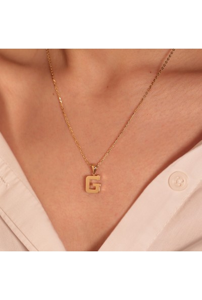 Adil Idil Kuyumculuk Kalın Plaka Taşsız G Harfi Kolye