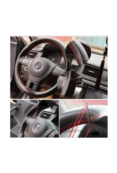 Kvkbesi 1. Sınıf Premium Direksiyon Kılıfı Dikişli Kokusuz Kırmızı Delikli