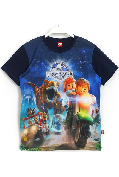 LEGO Dinazor Temalı LEGO Jurassic World Oyun 3D Baskılı Çocuk T-Shirt Lacivert LEGO Dinazor Temalı LEGO Jurassic World Oyun 3D Baskılı Çocuk T-Shirt Lacivert