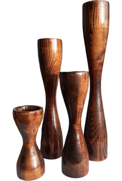 Wooden House 4.lü Ceviz Eskitme Vernikli Şamdan Seti