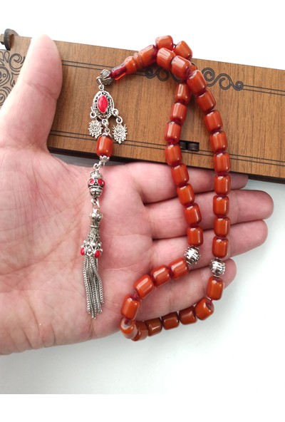 Kapsül Kesim Sıkma Kehribar Özel Tasarımlı Metal Işleme Püsküllü Tesbih