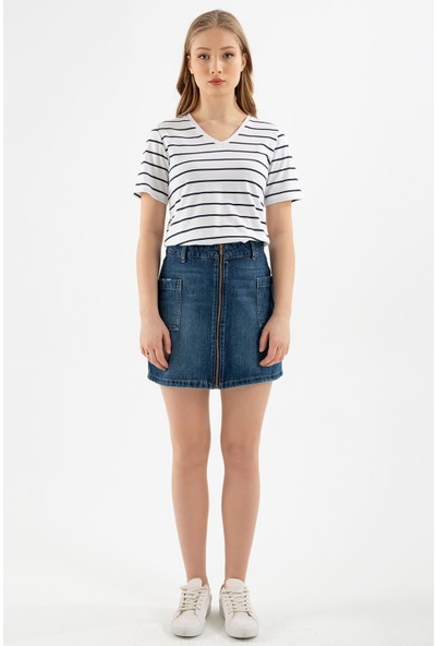 Fashion Friends Kadın Önü Cepli Denim Etek