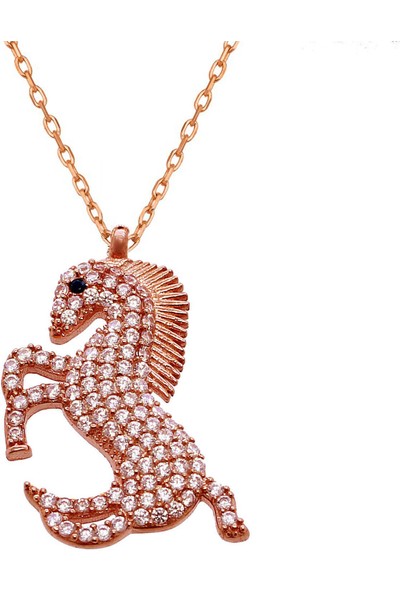 925 Ayar Gümüş Roz Kaplama At Kolye