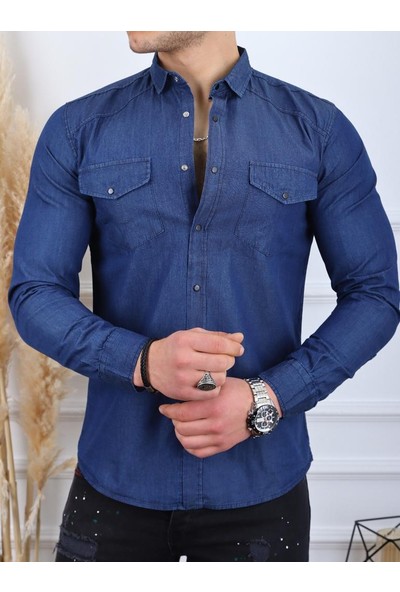 Seha Erkek Likralı Slim Fit Mevsimlik Kot Gömlek