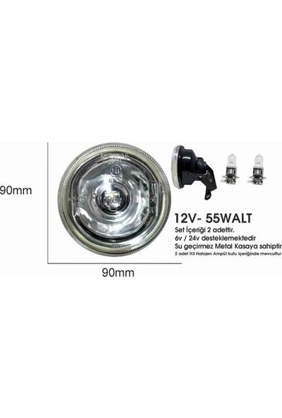 Kvkbesi Üniversal 90MM Sis Farı Seti + 2 Adet Halojen Ampul Kvkbesi Üniversal 90MM Sis Farı Seti + 2 Adet Halojen Ampul