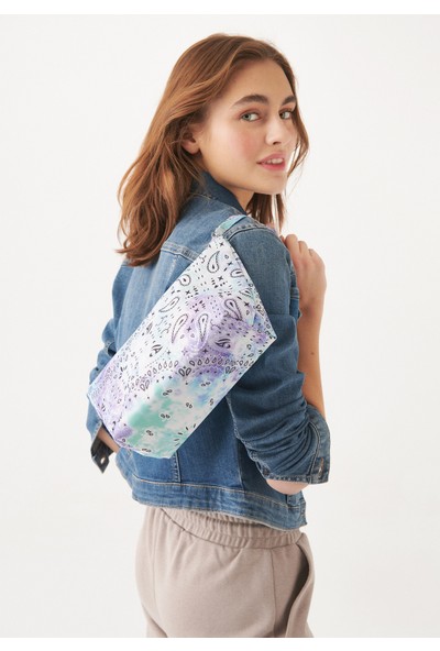 Mavi Desenli Makyaj Çantası