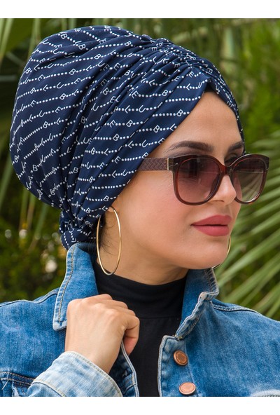 Aişe Tesettür Desenli Tokalı Bone - Lacivert - Aişe Tesettür