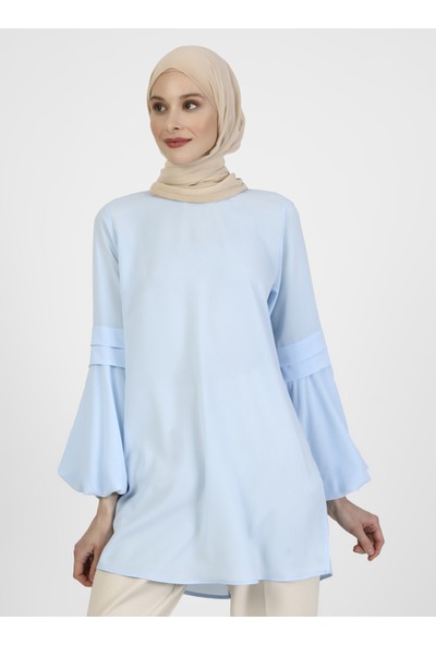 Balon Kollu Tunik - Buz Mavi - Refka Woman Balon Kollu Tunik - Buz Mavi - Refka Woman