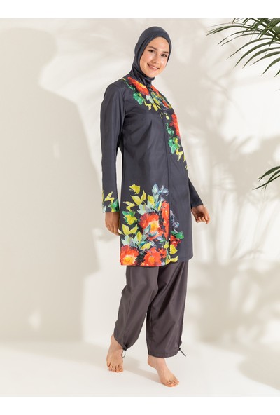 Mayo Bella Çiçek Desenli Tam Kapalı Mayo - Antrasit - Mayo Bella Mayo Bella Çiçek Desenli Tam Kapalı Mayo - Antrasit - Mayo Bella