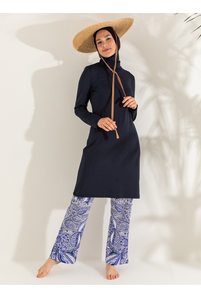 Mayo Bella Çini Desenli Lycra Tam Kapalı Mayo - Lacivert - Mayo Bella Mayo Bella Çini Desenli Lycra Tam Kapalı Mayo - Lacivert - Mayo Bella