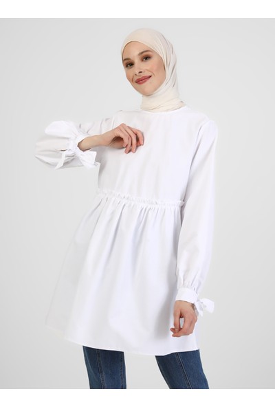 Benin Bağcık Detaylı Beli Fırfırlı Tunik - Off White - Benin Benin Bağcık Detaylı Beli Fırfırlı Tunik - Off White - Benin