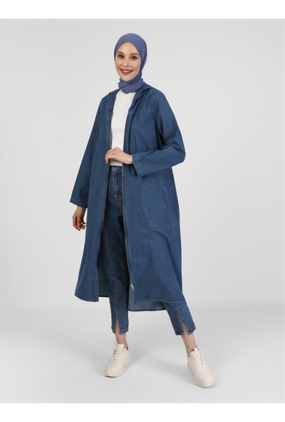 Benin Doğal Kumaşlı Fermuar Detaylı Denim Kap - Indigo - Benin