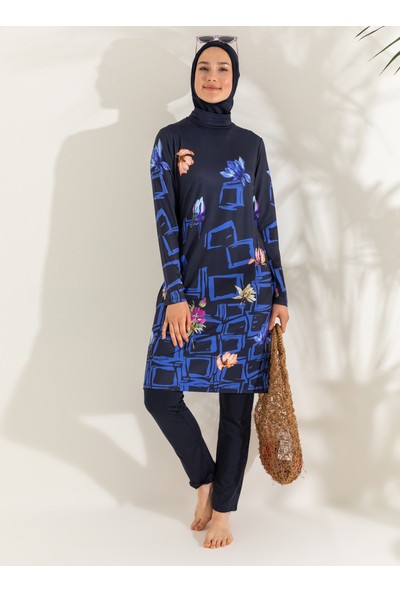 Mayo Bella Çiçekli Geometrik Lycra Tam Kapalı Mayo - Lacivert - Mayo Bella Mayo Bella Çiçekli Geometrik Lycra Tam Kapalı Mayo - Lacivert - Mayo Bella