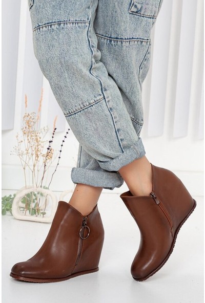 Pabucmarketi Kahverengi Suni Deri Kadın Bot