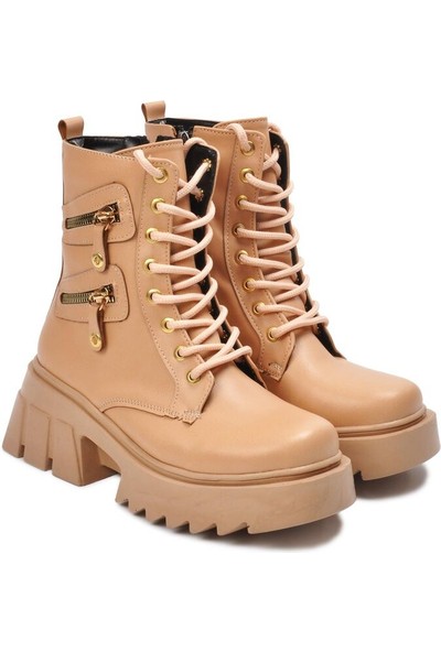 Enesege Ten Fermuarlı Kadın Yüksek Topuklu Bot