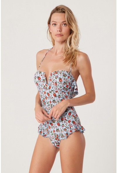 Kom Gadiel Desenli Çıkarılabilir Kaplı Straplez Mayo Mavi Kom Gadiel Desenli Çıkarılabilir Kaplı Straplez Mayo Mavi