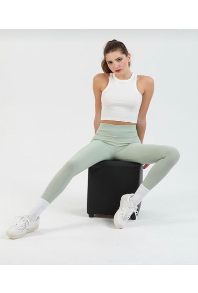 Kadın Fittilli Yüksek Bel Toparlayıcı Kaşkorse Su Yeşili Tayt