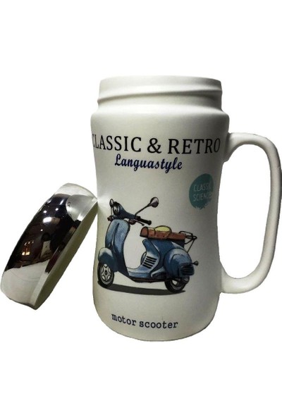 Beydebazaar Scooter Motosiklet Desenli Retro Tasarım Ayna Kapaklı Kupa Bardak Beydebazaar Scooter Motosiklet Desenli Retro Tasarım Ayna Kapaklı Kupa Bardak