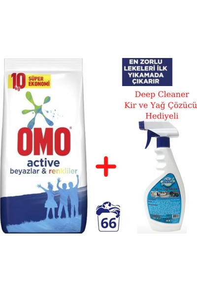 Omo Active Toz Çamaşır Deterjanı Beyaz ve Renkliler 10 kg + Deep Cleaner Kir ve Yağ Sökücü Omo Active Toz Çamaşır Deterjanı Beyaz ve Renkliler 10 kg + Deep Cleaner Kir ve Yağ Sökücü
