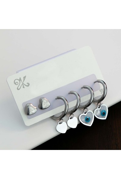 Legand Line 316L Çelik 6'lı Halka Kalp Küpe Set Legand Line 316L Çelik 6'lı Halka Kalp Küpe Set