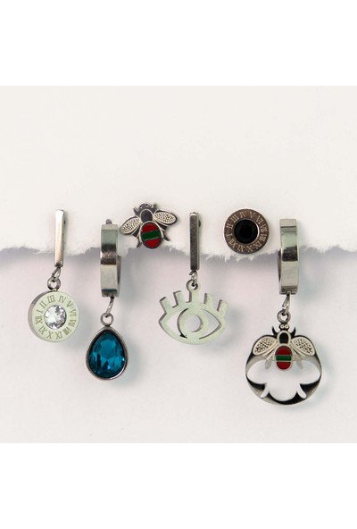 Legand Line 316L Çelik 6'lı Küpe Gümüş Set Legand Line 316L Çelik 6'lı Küpe Gümüş Set