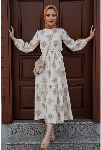 Sevitli Turuncu Keten Desenli Önden Bağlamalı Uzun Elbise Sevitli Turuncu Keten Desenli Önden Bağlamalı Uzun Elbise