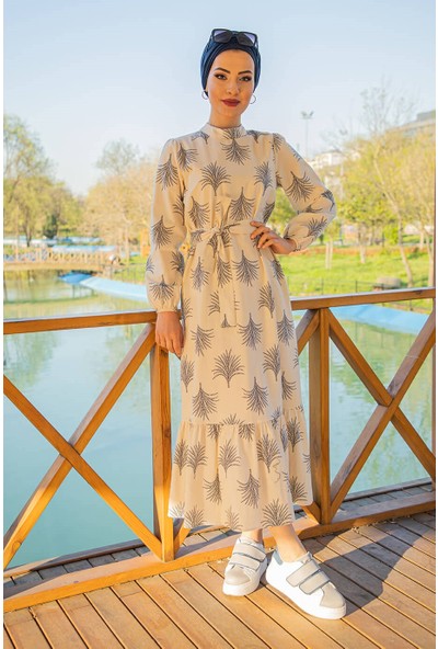 Sevitli Siyah Keten Desenli Önden Bağlamalı Uzun Elbise Sevitli Siyah Keten Desenli Önden Bağlamalı Uzun Elbise