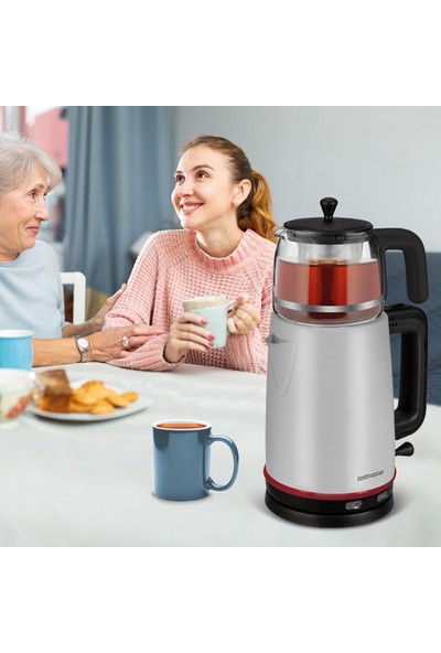 Dem 2200W Cam Demlikli Paslanmaz Çelik Çay Makinesi ve Su Isıtıcısı Inox BY5315 Dem 2200W Cam Demlikli Paslanmaz Çelik Çay Makinesi ve Su Isıtıcısı Inox BY5315