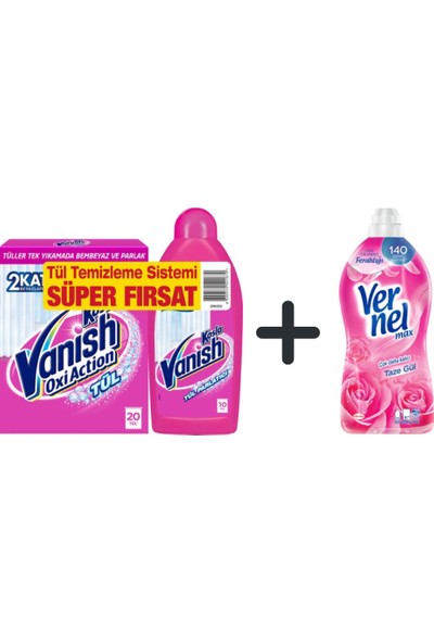 Kosla Vanish Oxi Action Tül Yıkama +Tül Parlatıcısı 450 Ml+Vernel Max Taze Gül Ferahlığı 1440ML Kosla Vanish Oxi Action Tül Yıkama +Tül Parlatıcısı 450 Ml+Vernel Max Taze Gül Ferahlığı 1440ML