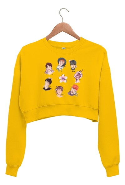 Bts Kpop Illüstrasyon Baskılı Kadın Crop Sweatshirt