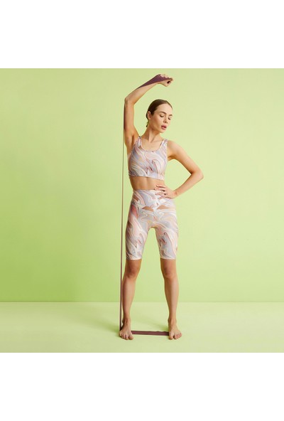 Ecrou Kadın Leopar Desen Sporcu Biker Tayt