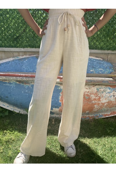 Kadın Bol Paça Keten Pantolon