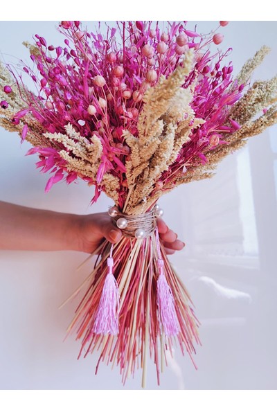Bivalvia Accessories Pembe Kuru Çiçekli Gelin Çiçeği/buketi