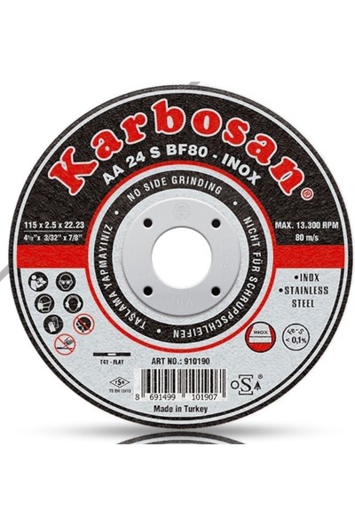 Karbosan 10 Adet Paslanmaz Çelik Kesici Taş ( Inox ) Kesme Diski- Aa 54 R BF80 115 x 1.0 x 22.23 Karbosan 10 Adet Paslanmaz Çelik Kesici Taş ( Inox ) Kesme Diski- Aa 54 R BF80 115 x 1.0 x 22.23
