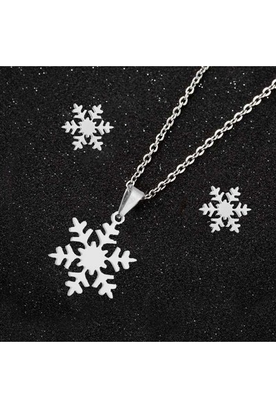 Yaşayan Kolyeler Beyaz Kar Tanesi Çelik Kolye - Küpe Hediyeli