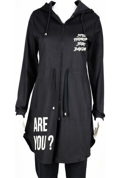 Hepyen Siyah Fermuarlı Keten Yağmurluk