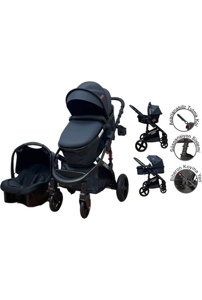 Jusso Pro Max Travel Sistem Bebek Arabası-Siyah Füme Jusso Pro Max Travel Sistem Bebek Arabası-Siyah Füme