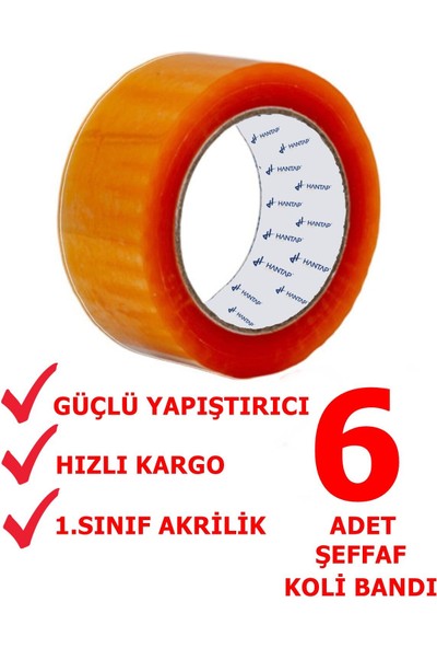 Hantap Koli Bandı 6 Adet Şeffaf Akrilik Dayanıklı Orjınal Hantap Koli Bandı 6 Adet Şeffaf Akrilik Dayanıklı Orjınal