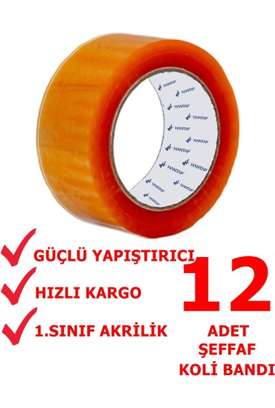 Hantap Koli Bandı 12 Adet Şeffaf Akrilik Dayanıklı Orjinal Hantap Koli Bandı 12 Adet Şeffaf Akrilik Dayanıklı Orjinal