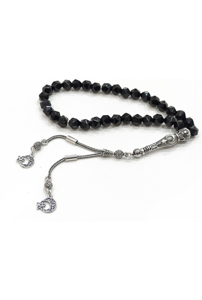 Lover Silver 925 Gümüş Ay Yıldız Motifli Elmas Kesim Oniks (Onyx) Taşlı Tesbih Lover Silver 925 Gümüş Ay Yıldız Motifli Elmas Kesim Oniks (Onyx) Taşlı Tesbih