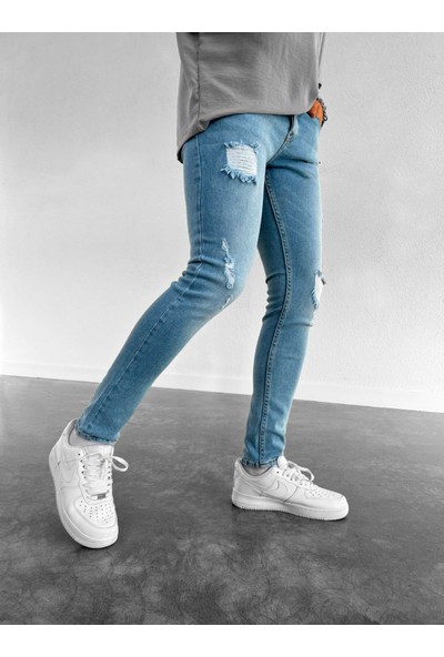 Abluka Online Online Distressed Detaylı Skinny Fit Pantolon Buz Mavi