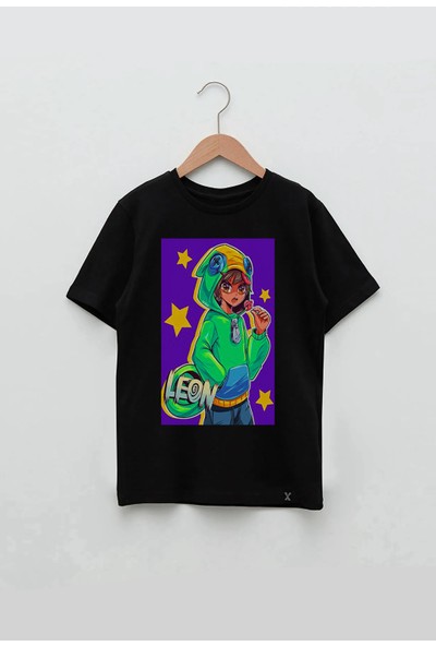 Darkia Kids Brawl Stars Leon Tasarım Baskılı Unisex Çocuk Tişört