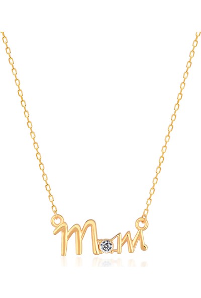 Coşar Silver Mom Yazılı Zirkon Taşlı Altın Kaplama Gümüş Kolye