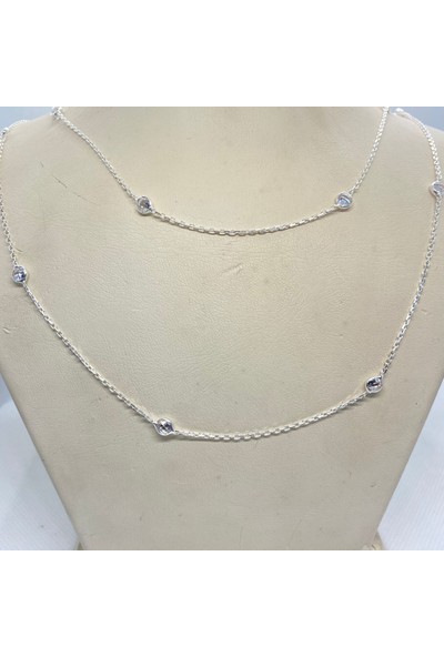 GümüşPark Midyat 925 Ayar Gümüş Zincir Sıra Taşlı Kolye