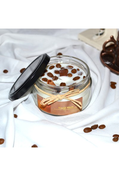 Aromaterapi Kahve Dekorlu ve Kahve Kokulu Soya Mum , Hediyelik