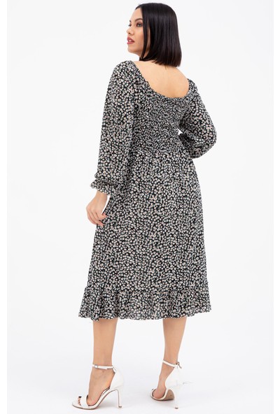 H.B.S Women Yazlık Kare Yaka Desenli Kadın Elbise H.B.S Women Yazlık Kare Yaka Desenli Kadın Elbise