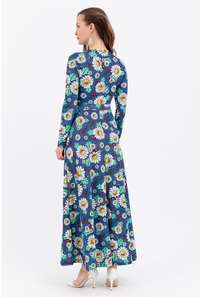 Sumre Yazlık Kruvaze Yaka Desenli Kadın Uzun Elbise Sumre Yazlık Kruvaze Yaka Desenli Kadın Uzun Elbise