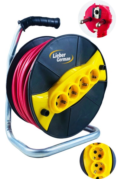 Lieber German Seyyar Makaralı Uzatma Kablosu 3x2,5 50 Metre Makaralı Kablo Lieber German Seyyar Makaralı Uzatma Kablosu 3x2,5 50 Metre Makaralı Kablo