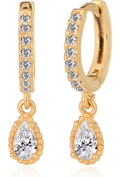 Coşar Silver Damla Taşlı Sallantılı Altın Kaplama Gümüş Küpe